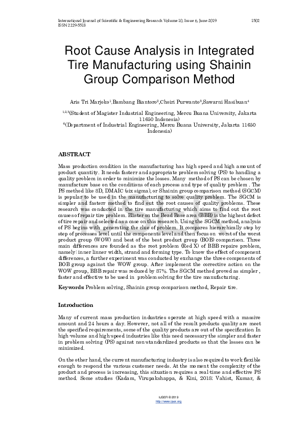 (PDF) Root Cause Analysis in Integrated Tire Manufacturing using Shainin Group Comparison Method ...