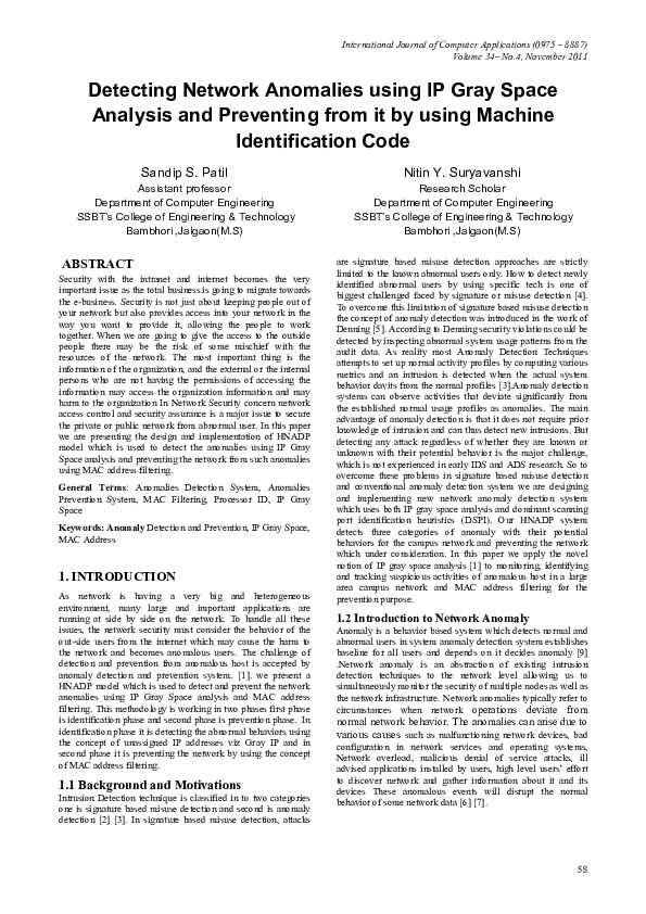 Pdf Detecting Network Anomalies Using Ip Gray Space Analysis And Preventing From It By Using