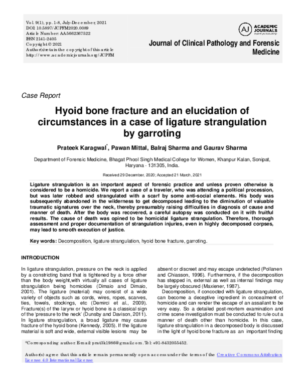 (PDF) Hyoid bone fracture and an elucidation of circumstances in a case ...