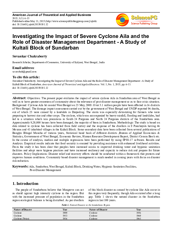 (PDF) Tropical Cyclone Aila (2009): Disaster Consequences and Disaster ...