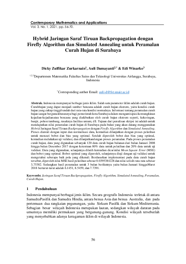 Pdf Hybrid Jaringan Saraf Tiruan Backpropagation Dengan Firefly