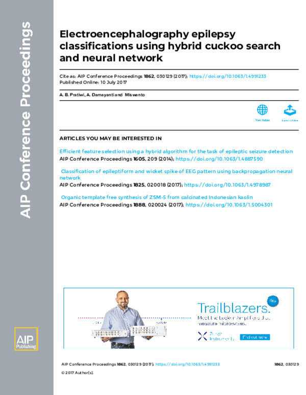 (PDF) Electroencephalography epilepsy classifications using hybrid cuckoo search and neural ...