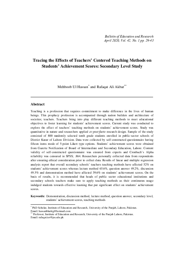 (PDF) Tracing the Effects of Teachers' Centered Teaching Methods on ...