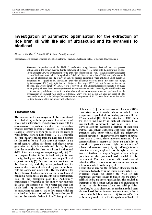 (PDF) Investigation of parametric optimisation for the extraction of rice bran oil with the aid ...