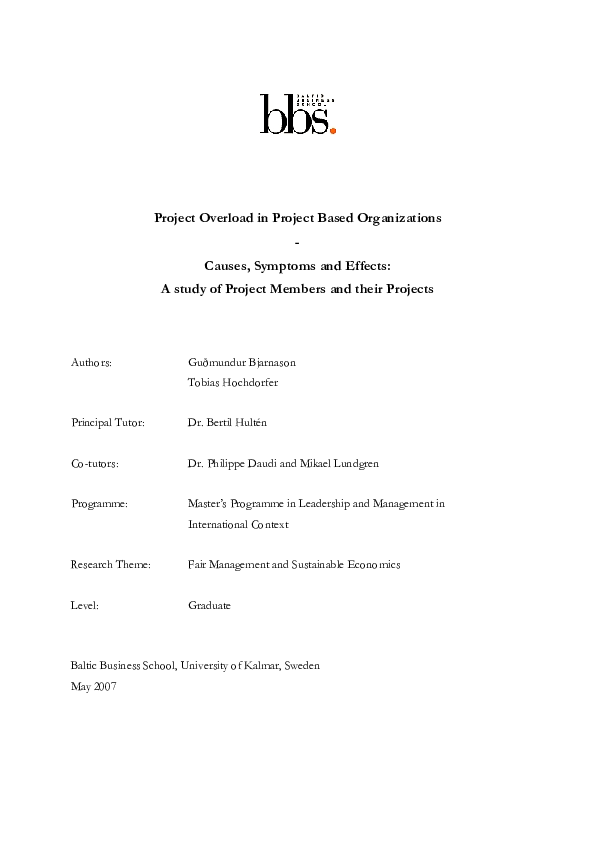 (PDF) Project Overload in Project Based Organizations - Causes ...