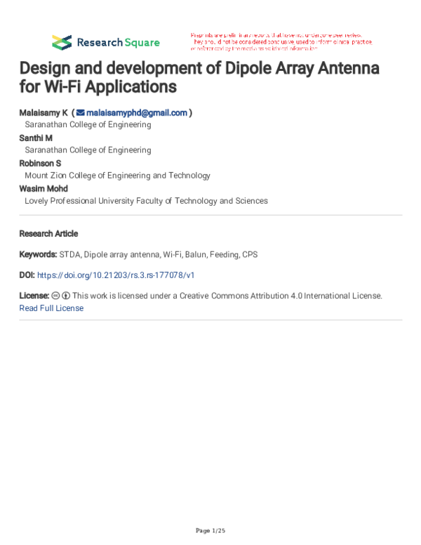 (PDF) Design and development of Dipole Array Antenna for Wi-Fi Applications