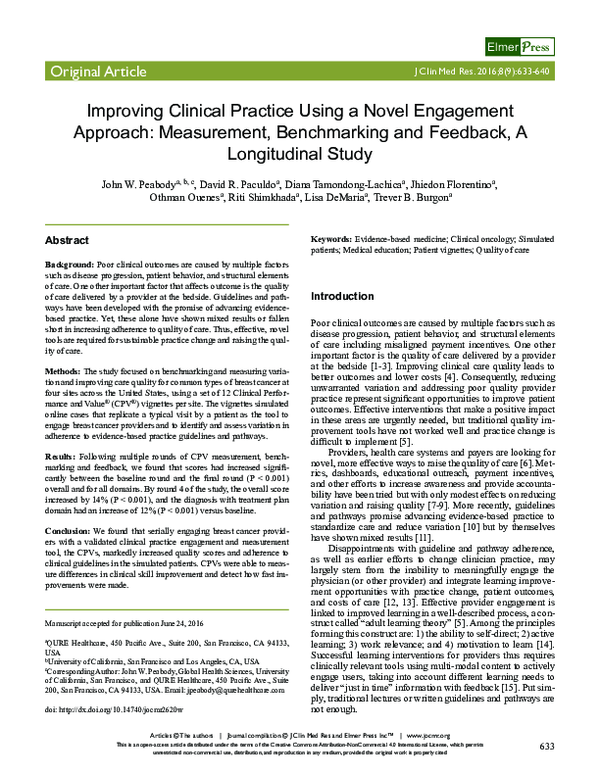 (PDF) Improving Clinical Practice Using a Novel Engagement Approach ...