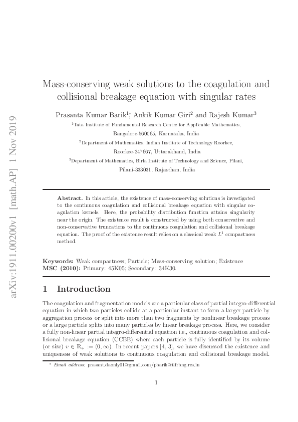 (PDF) Mass-conserving weak solutions to the coagulation and collisional ...