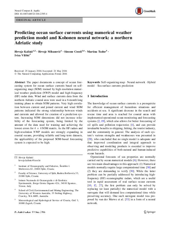 (PDF) Predicting ocean surface currents using numerical weather prediction model and Kohonen ...