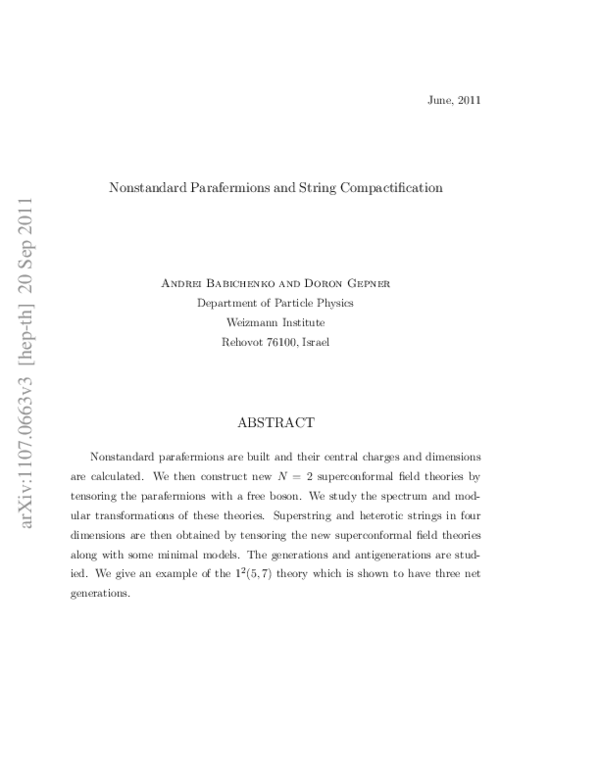 (PDF) Nonstandard parafermions and string compactification