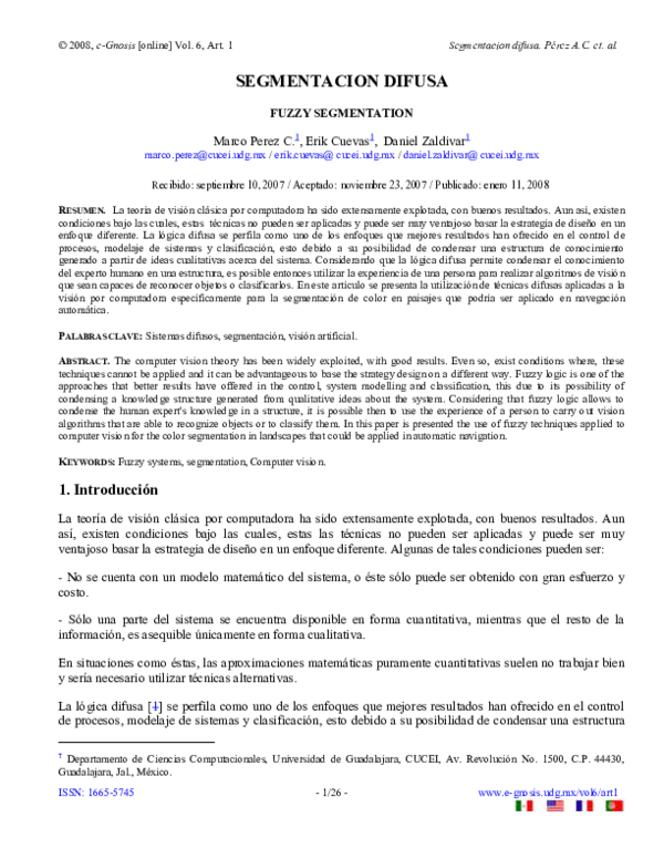 (PDF) Segmentacion Difusa Fuzzy Segmentation