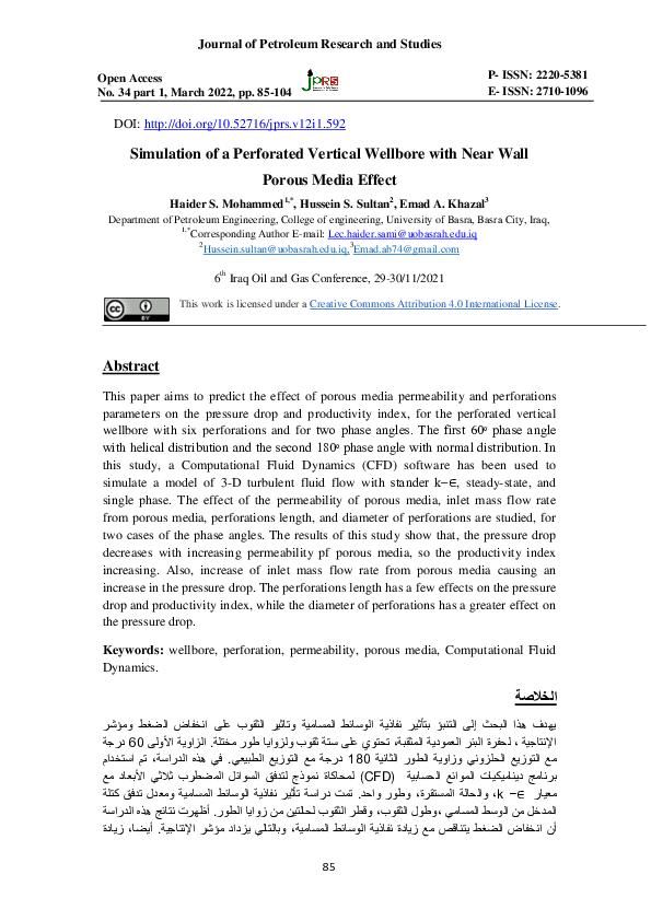 (PDF) Simulation of a Perforated Vertical Wellbore with Near Wall ...