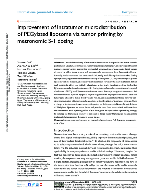 (PDF) Improvement of intratumor microdistribution of PEGylated liposome ...
