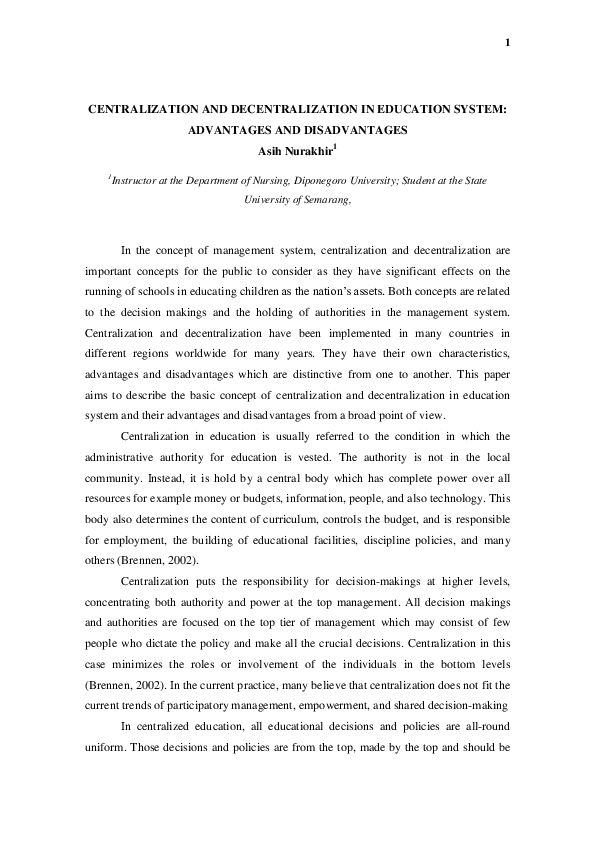 Centralization and Decentralization in Education System: Advantages and ...