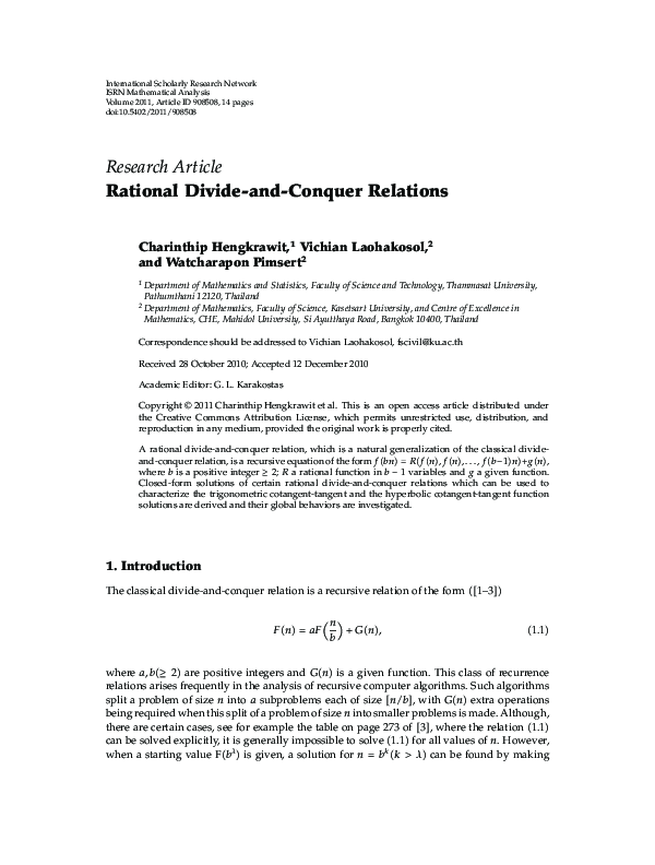 (PDF) Rational Divide-and-Conquer Relations
