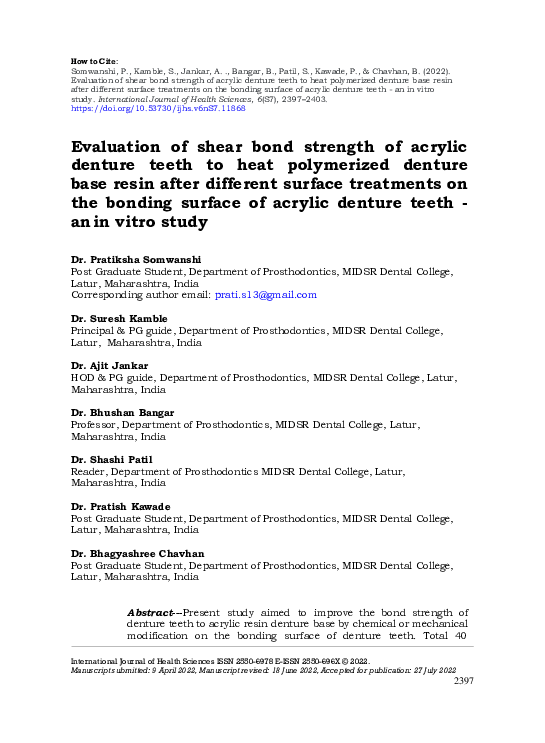 (PDF) Evaluation of shear bond strength of acrylic denture teeth to ...