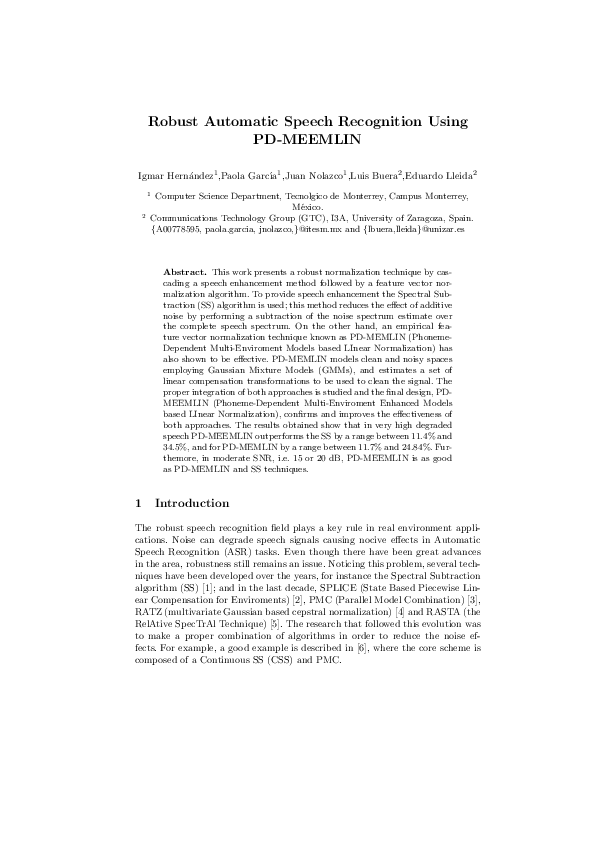 (PDF) Robust Automatic Speech Recognition Using PD-MEEMLIN