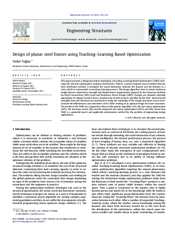 (PDF) Design of planar steel frames using Teaching–Learning Based Optimization