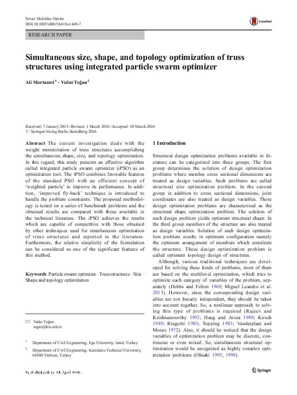 (PDF) Simultaneous size, shape, and topology optimization of truss structures using integrated ...