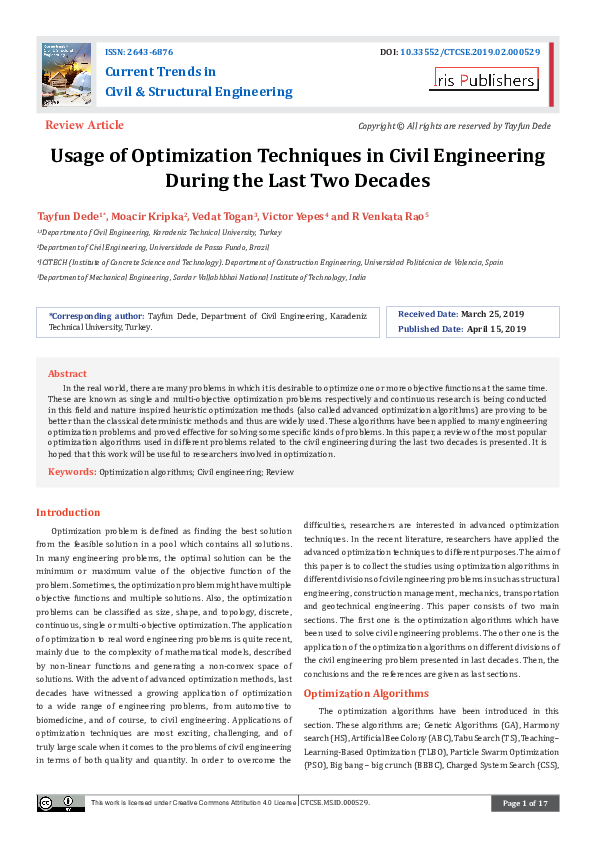 (PDF) Usage of Optimization Techniques in Civil Engineering During the ...