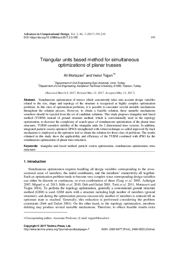 (PDF) Triangular units based method for simultaneous optimizations of planar trusses