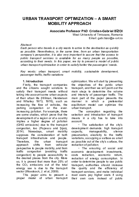 (PDF) Urban Transport Optimization – a Smart Mobility Approach