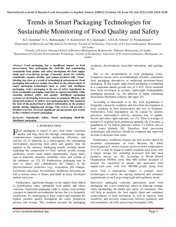 (PDF) Trends in Smart Packaging Technologies for Sustainable Monitoring ...