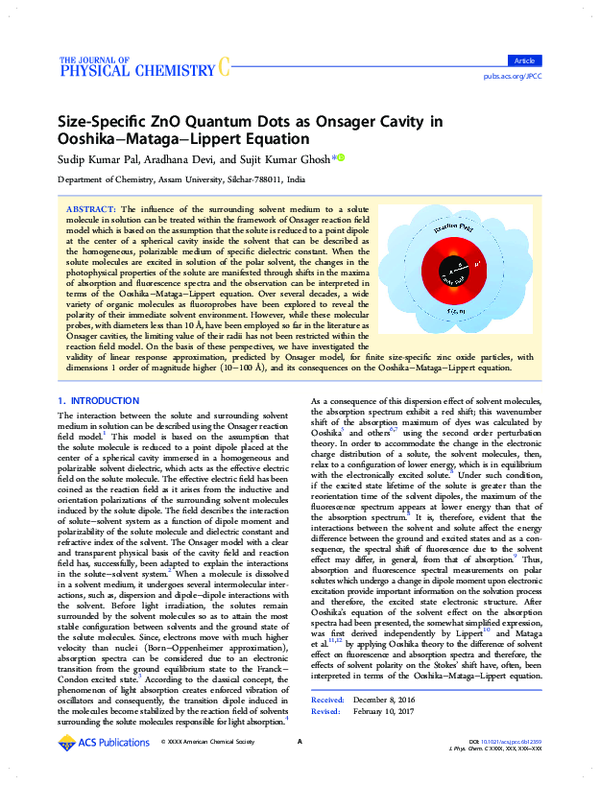 (PDF) Size-Specific ZnO Quantum Dots as Onsager Cavity in Ooshika ...