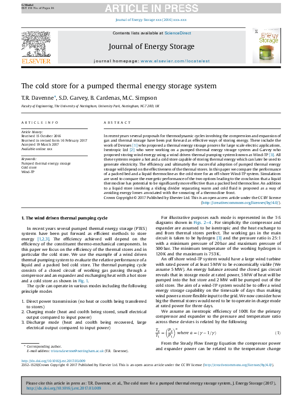 (PDF) The cold store for a pumped thermal energy storage system