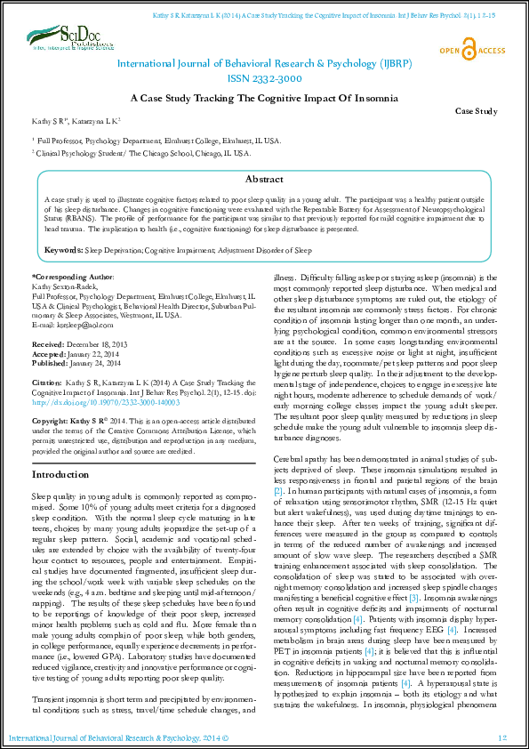 (PDF) A Case Study Tracking The Cognitive Impact Of Insomnia