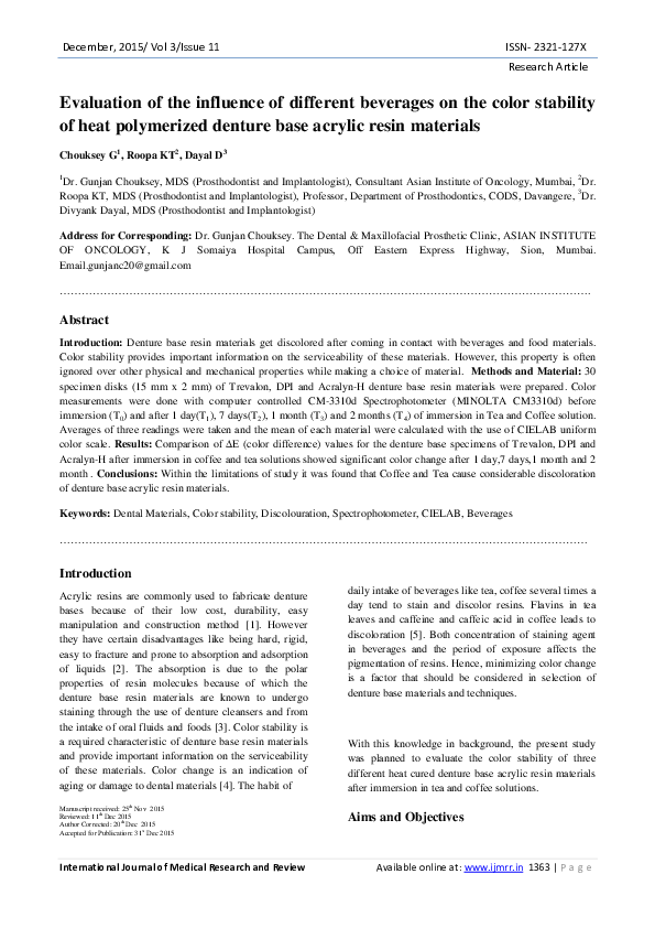 (PDF) Evaluation of the influence of different beverages on the color ...