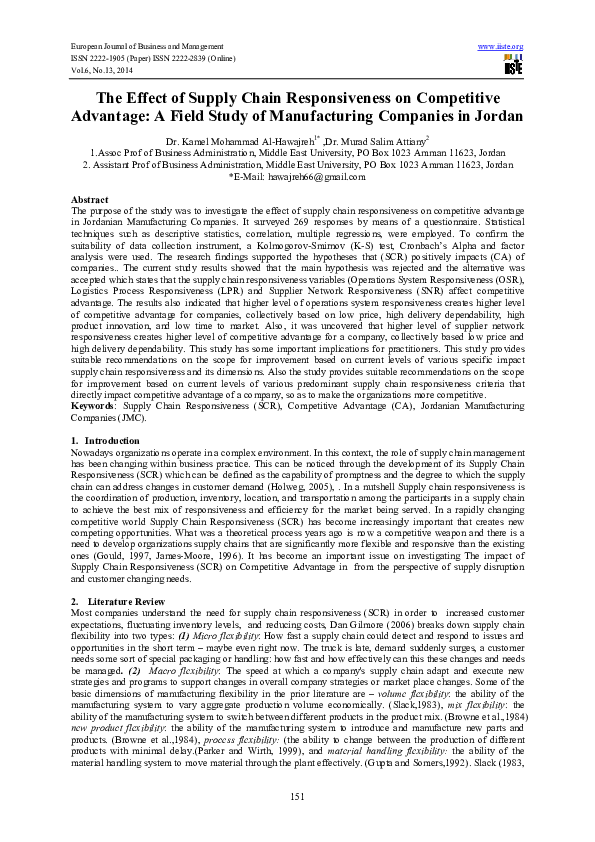 (PDF) The Effect of Supply Chain Responsiveness on Competitive Advantage: A Field Study of ...