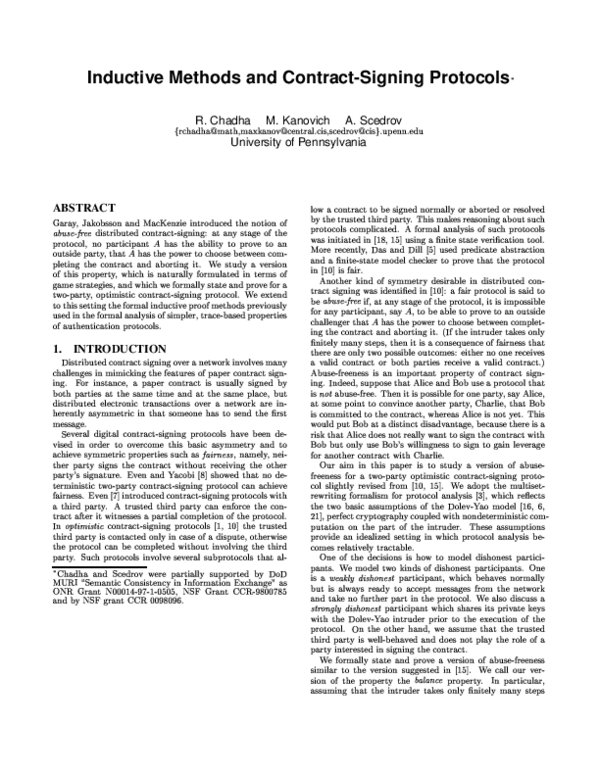 Pdf Inductive Methods And Contract Signing Protocols Rohit Chadha