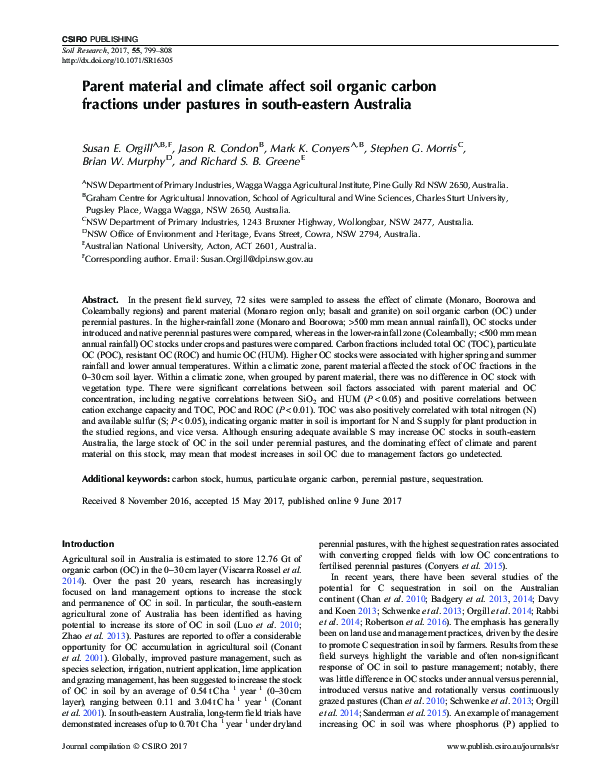 (PDF) Parent material and climate affect soil organic carbon fractions ...