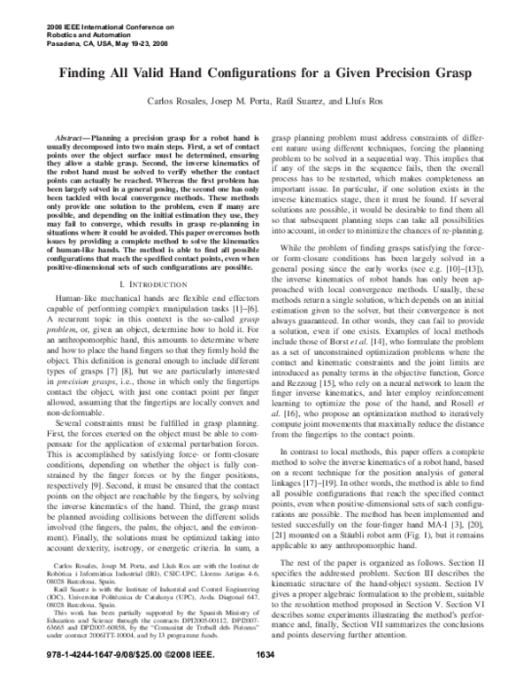 (PDF) Finding all valid hand configurations for a given precision grasp