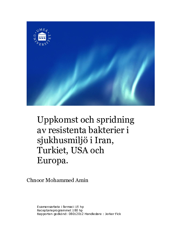 (PDF) Uppkomst och spridning av resistenta bakterier i sjukhusmiljö i ...