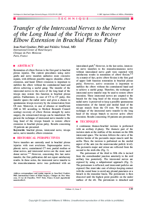 (PDF) Transfer of the intercostal nerves to the nerve of the long head ...