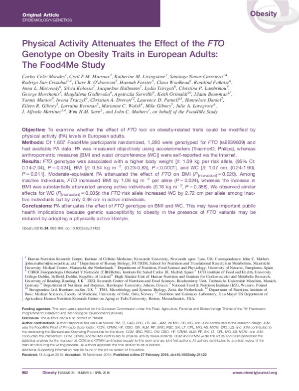 (PDF) Physical activity attenuates the effect of the FTO genotype on ...
