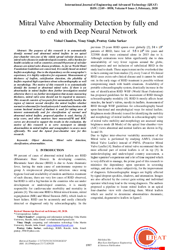 Pdf Mitral Valve Abnormality Detection By Fully End To End With Deep