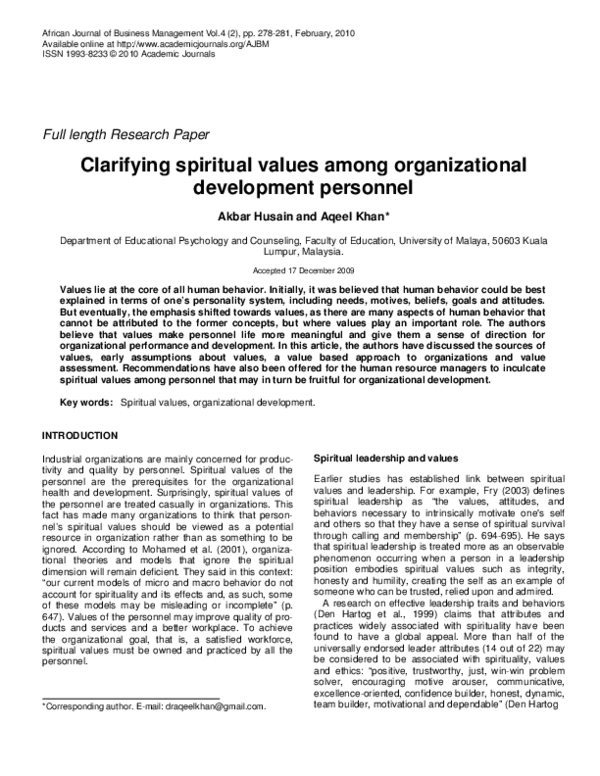 (PDF) Clarifying spiritual values among organizational development ...