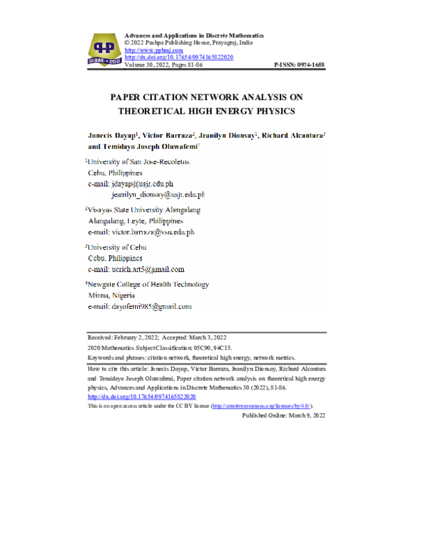 (PDF) Paper Citation Network Analysis on Theoretical High Energy Physics