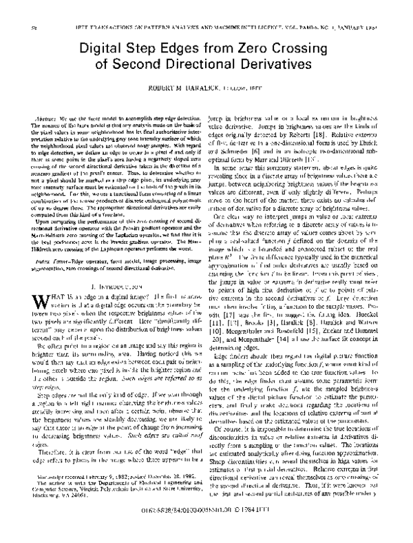 Pdf Digital Step Edges From Zero Crossing Of Second Directional Derivatives