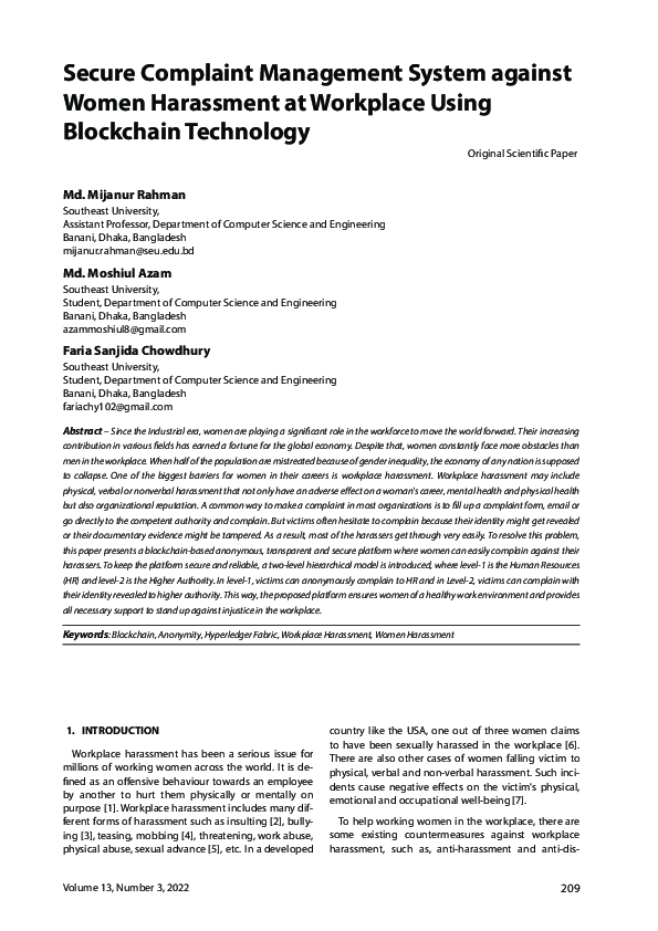 (PDF) Secure Complaint Management System against Women Harassment at ...