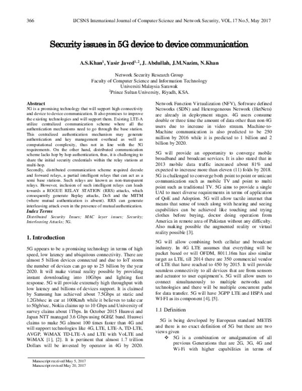 (PDF) Security issues in 5G device to device communication | Adnan Shahid Khan - Academia.edu