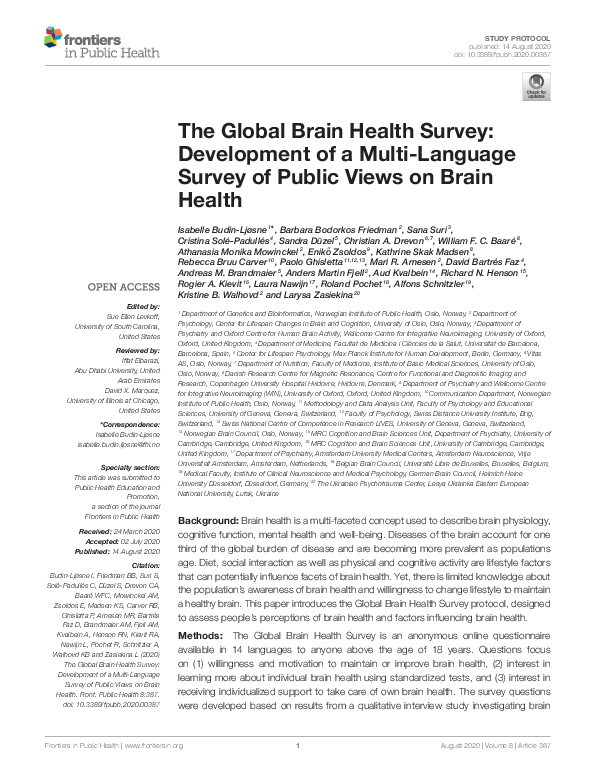 (PDF) The Global Brain Health Survey: Development of a Multi-Language ...