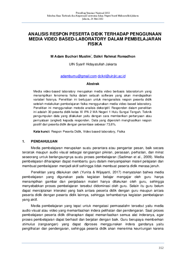 (PDF) ANALISIS RESPON PESERTA DIDIK TERHADAP PENGGUNAAN MEDIA VIDEO BASED-LABORATORY DALAM ...