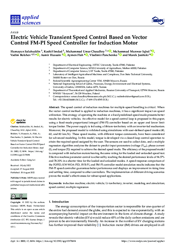 Pdf Electric Vehicle Transient Speed Control Based On Vector Control Fm Pi Speed Controller