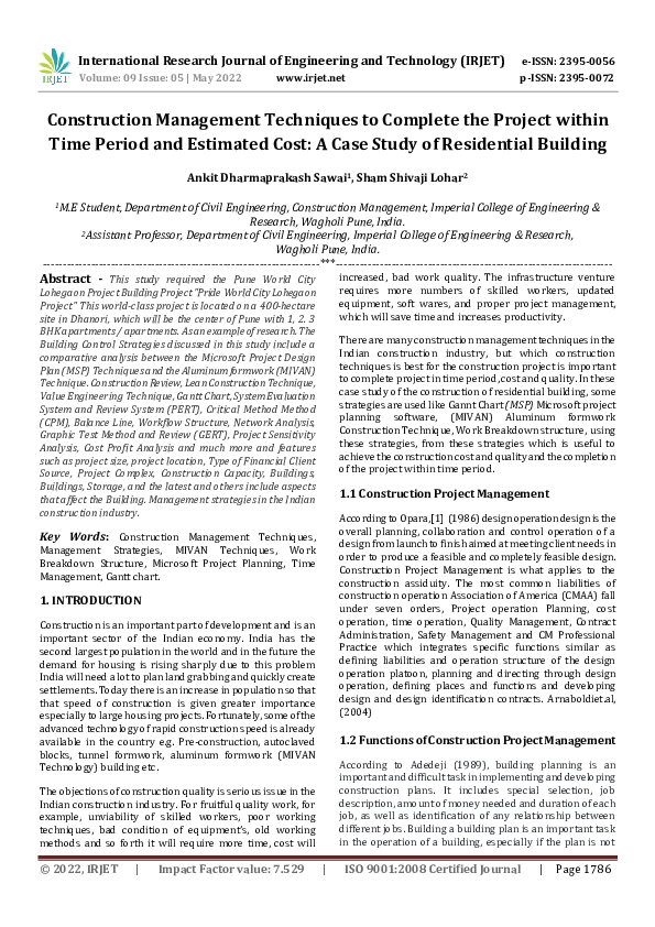 (PDF) Construction Management Techniques to Complete the Project within ...