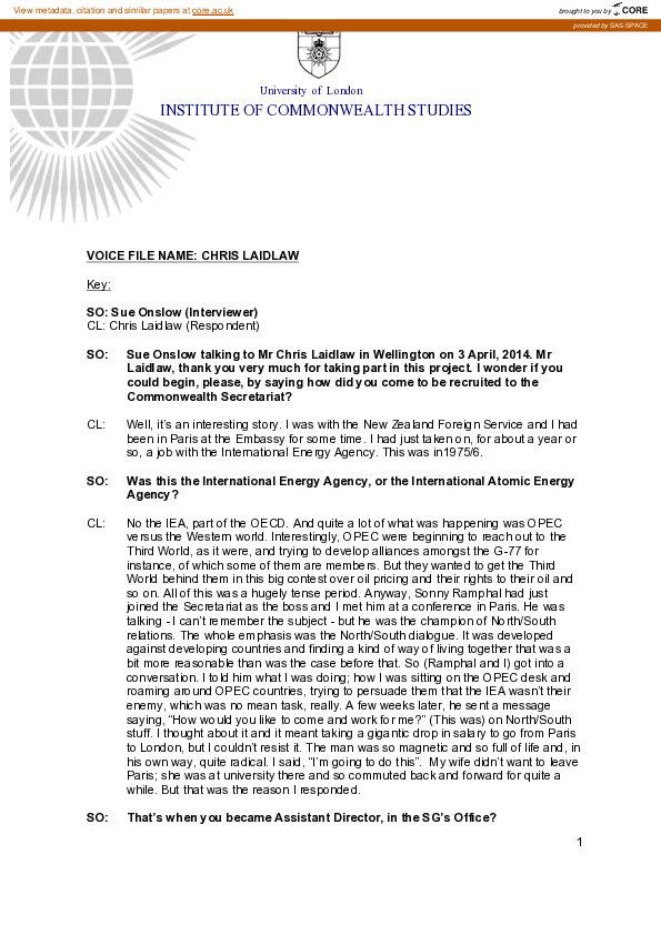 (PDF) Interview with Chris Laidlaw: Commonwealth Oral History Project ...