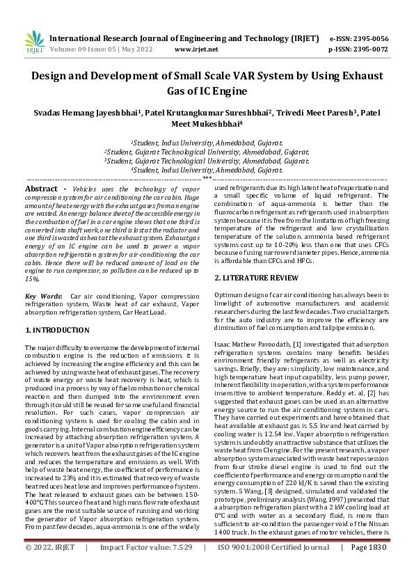 (PDF) Design and Development of Small Scale VAR System by Using Exhaust ...
